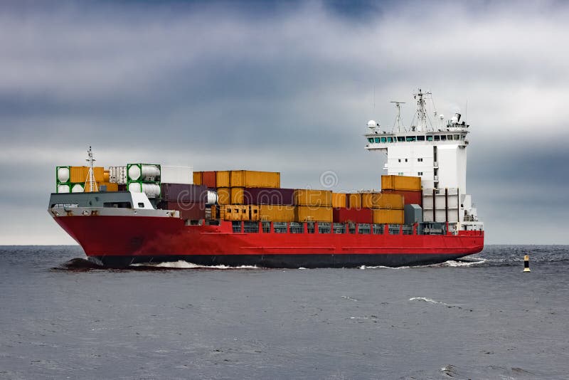 Red cargo container ship stock photo. Image of marine - 88608356
