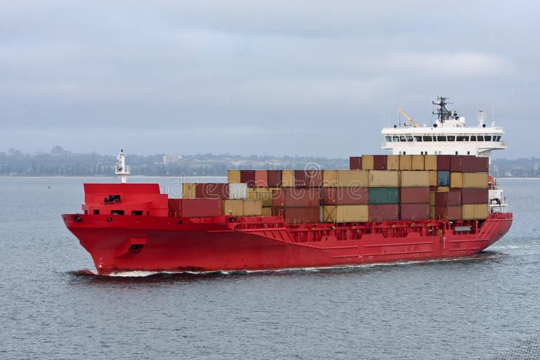 Red Cargo Container Ship at Sea. Stock Photo - Image of ocean ...