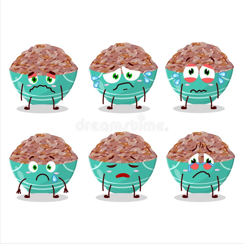 Red Cargo Rice Cartoon Character with Sad Expression Stock Vector ...