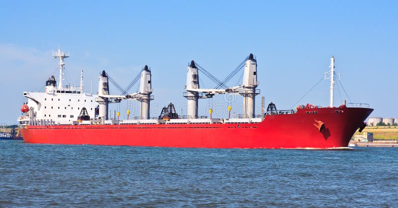 Red cargo ship stock image. Image of nautical, boat, industrial - 16200975