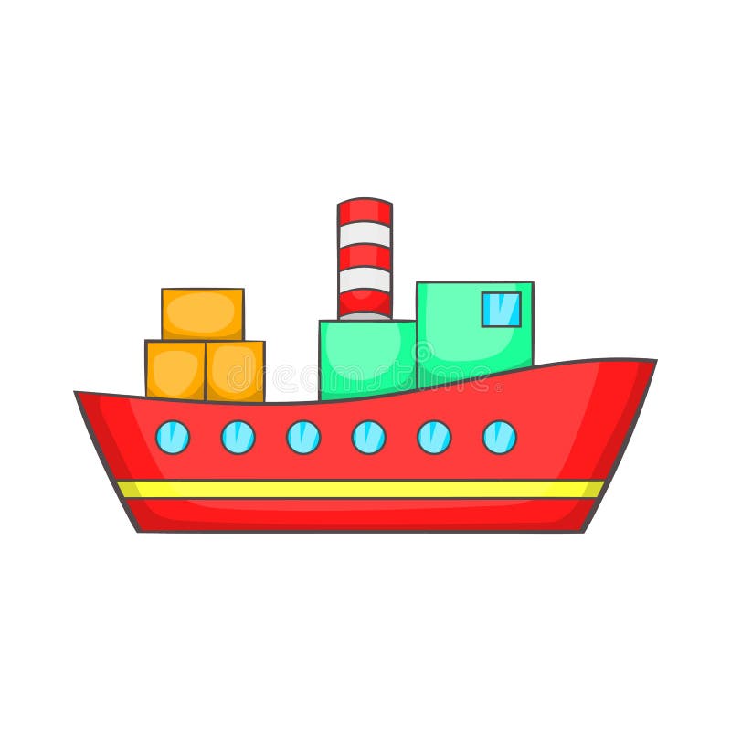 Red Cargo Ship Icon, Cartoon Style Stock Vector - Illustration of ...