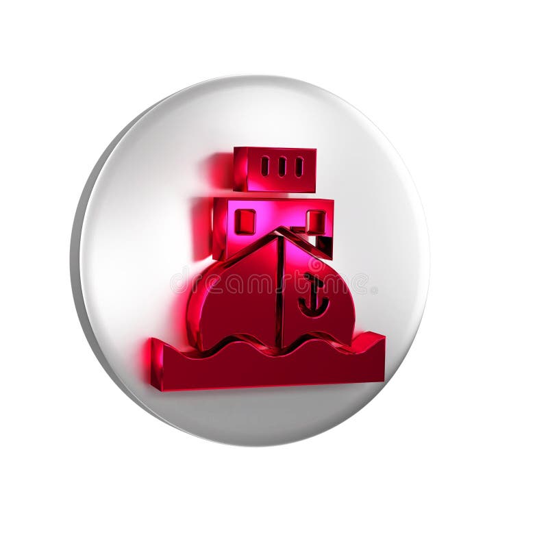 Red Cargo Ship Icon Isolated on Transparent Background. Silver Circle ...