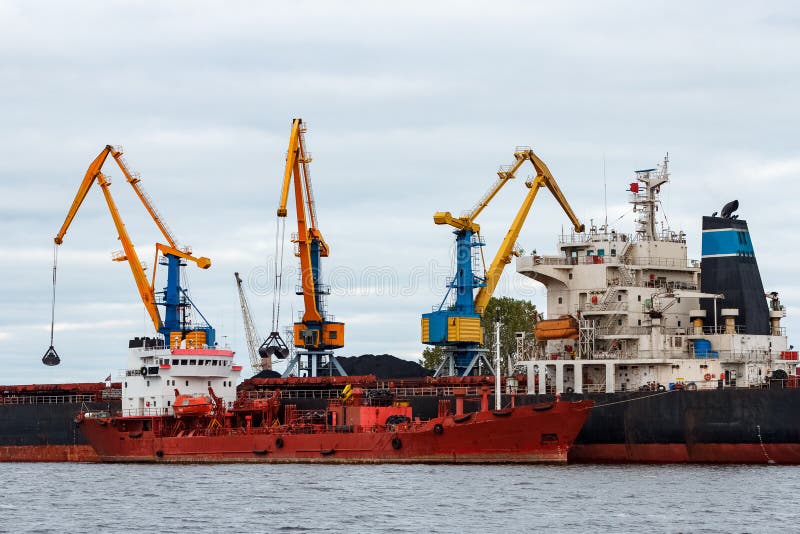 Red cargo ship stock image. Image of storage, terminal - 87547923