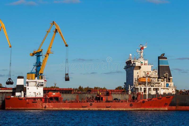 Red cargo ship stock photo. Image of delivering, support - 87547952