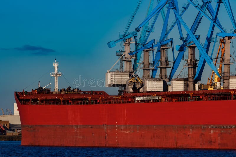 Red cargo ship stock image. Image of europe, loading - 87628651