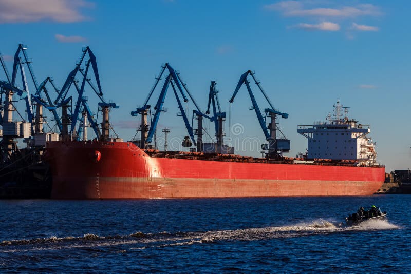 Red cargo ship stock photo. Image of river, transfer - 87628668