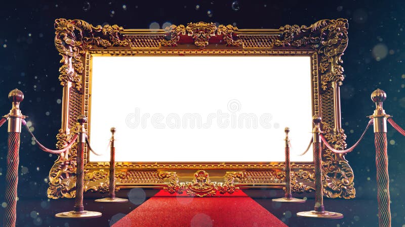 Golden Frame Door among Black and Gold Columns, Red Carpet Entrance ...