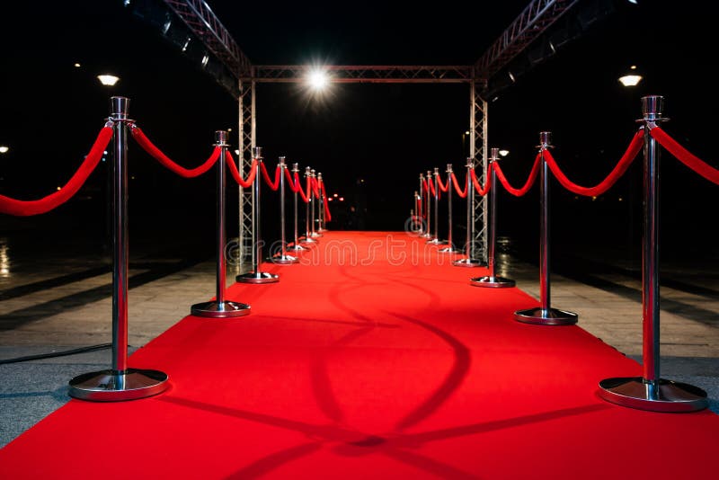 Red carpet with barriers stock image. Image of carpet - 174450409