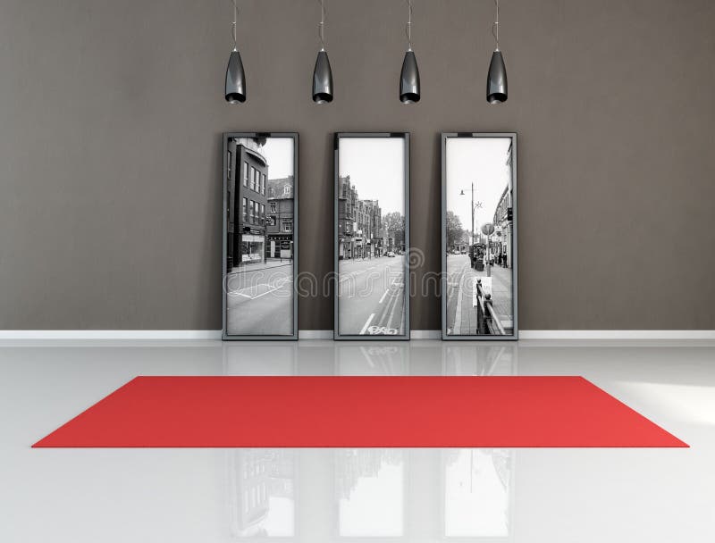 Red Carpet in a Black and White Room Stock Illustration - Illustration ...