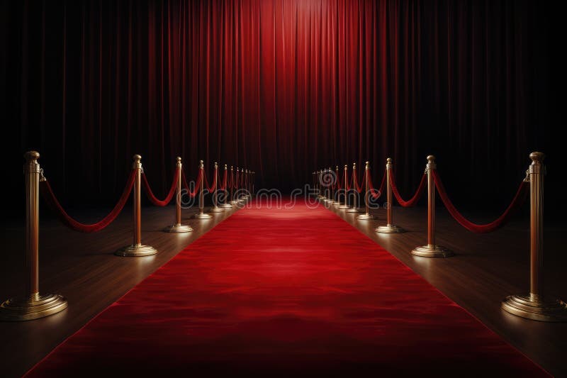 Red Carpet with Red Carpet and Red Curtain, 3D Rendering, an Empty Red ...