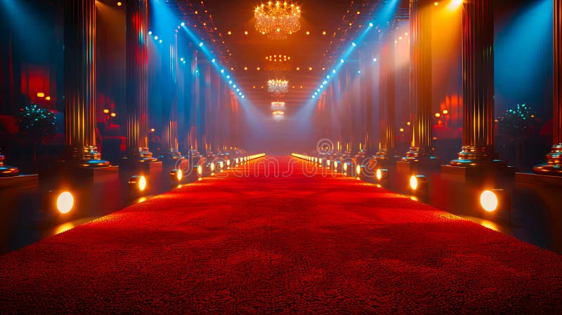 A Red Carpet in a Dark Room with Lights Stock Photo - Image of light ...