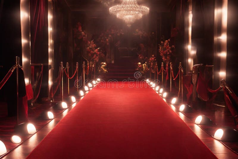 Red Carpet Entrance with Dramatic Volume Lighting – Elegant Event Decor ...