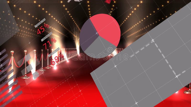Red Carpet Event with Global Data Visualization Animation Over Charts ...