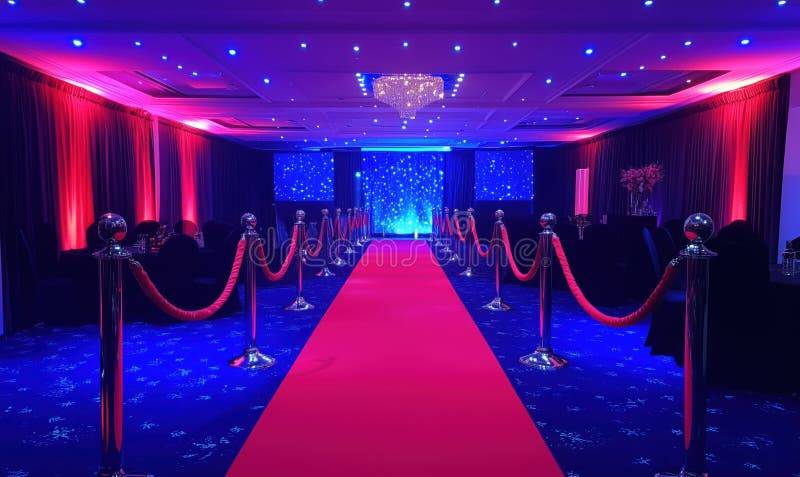 Red Carpet Event Setup with Blue Lighting and Elegant Decor Stock Photo ...