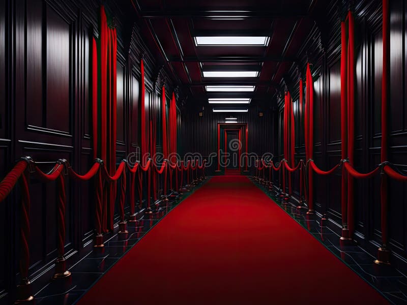 Red Carpet Hallway with Barriers and Red Rooms. Ai Generative Stock ...