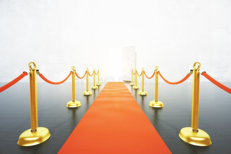 Red Carpet Leading To Open Door Concept Stock Illustration ...