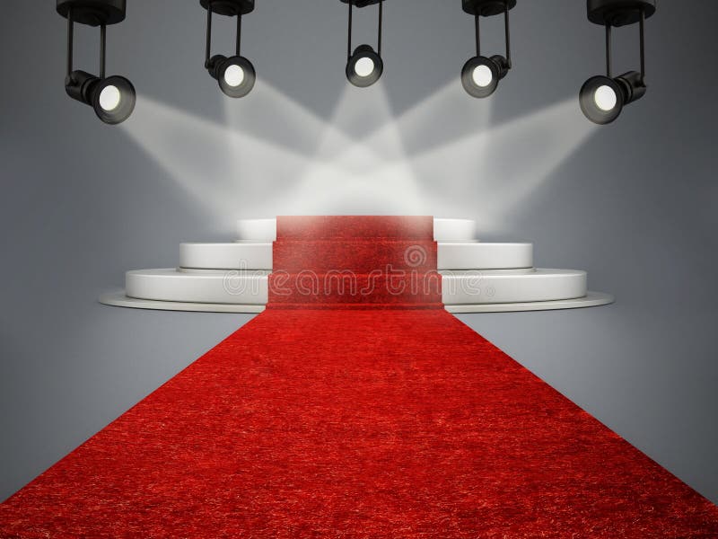 Red Carpet Leading To the Stage Illuminated by Spotlights Stock ...