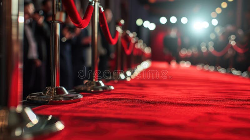 Red Carpet with Ropes and Golden Barriers on Luxury Party Entrance ...