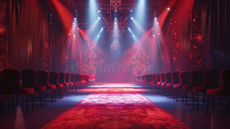 Red Carpet Runway with Stage Lights Stock Image - Image of venue ...