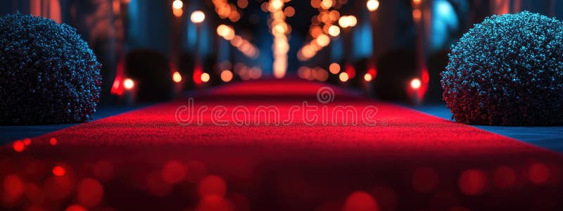 A Red Carpet is Shown in a Dark Room with Lights on Stock Photo - Image ...