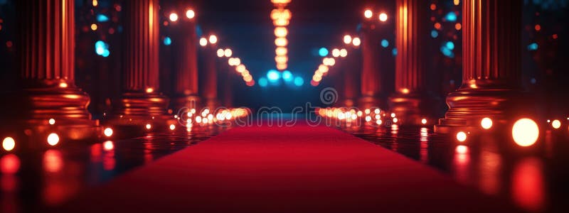 A Red Carpet is Shown in a Dark Room with Lights on Stock Photo - Image ...