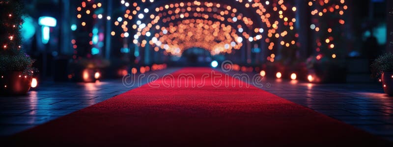 A Red Carpet is Shown in a Dark Room with Lights on Stock Photo - Image ...