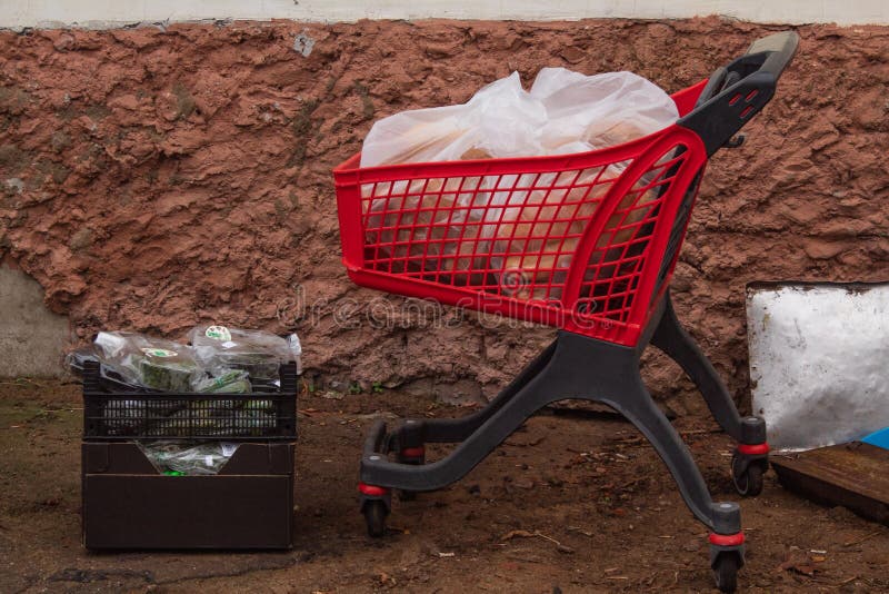 Red Cart with Goods on the Street Stock Photo - Image of street ...