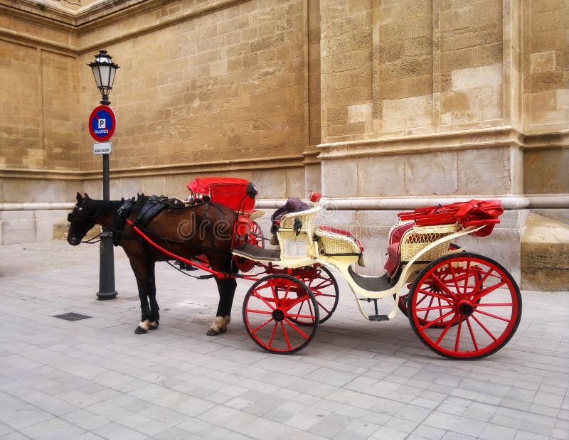 Red Cart with Horse in Spain, Mallorca Stock Image - Image of brown ...