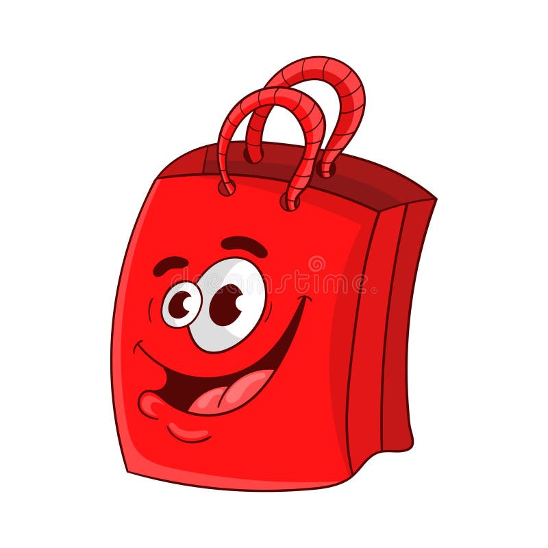 Red Cartoon Bag for Shopping. Character Design, Vector Illustration ...