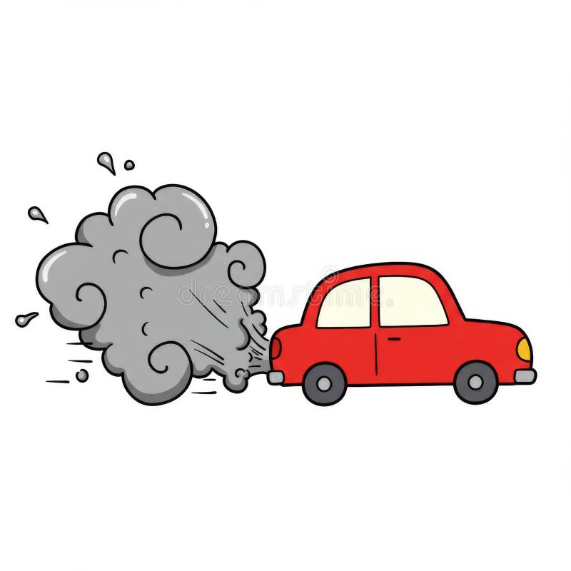 Red Cartoon Car with Grey Smoke Exhaust Stock Illustration ...