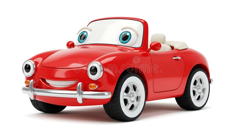Red Cartoon Convertible Car with Exaggerated, Expressive Eyes on the ...
