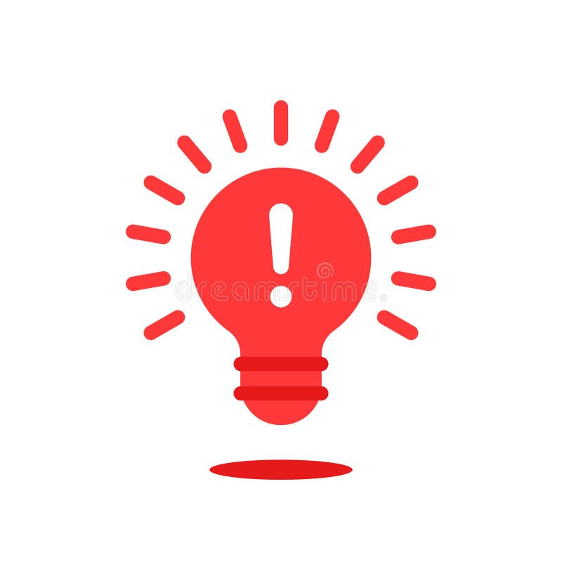 Red Cartoon Lightbulb Icon with Exclamation Mark Stock Illustration ...