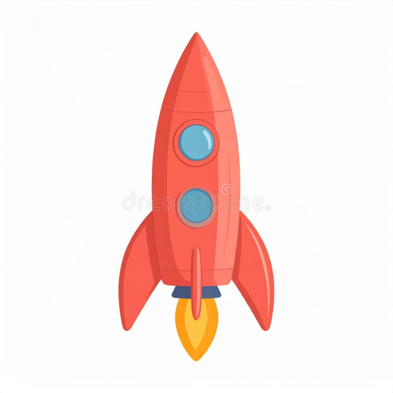 Red Cartoon Rocket Launching Against White Background Stock ...
