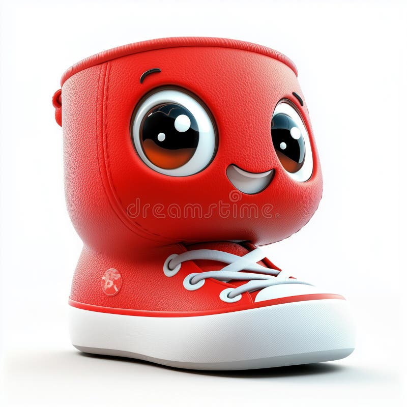 A Red Cartoon Shoe Character with Big Eyes and a Smiling Expression ...