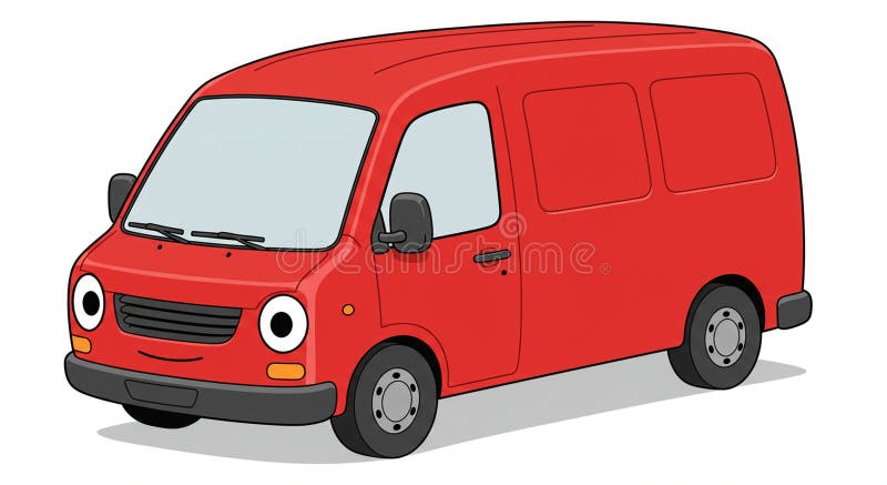 Red Cartoon Van with a Smiling Face, Featuring Large Circular Eyes on ...