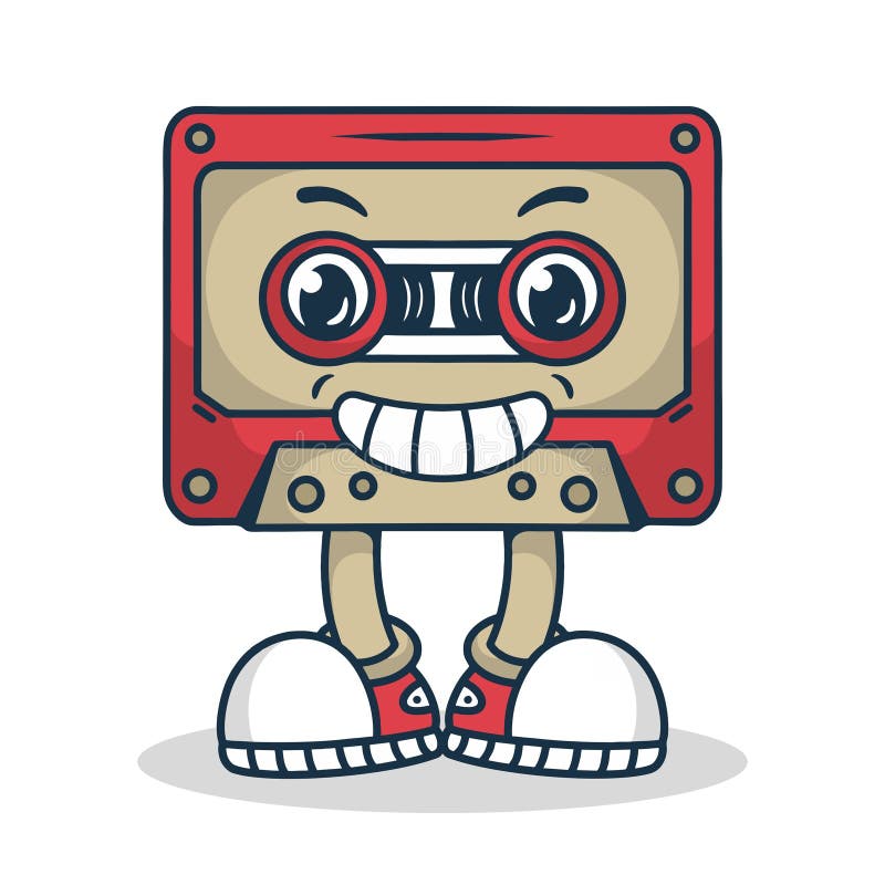 Red Cassette Tape Character with Leg, in Standing Pose with Smiling ...