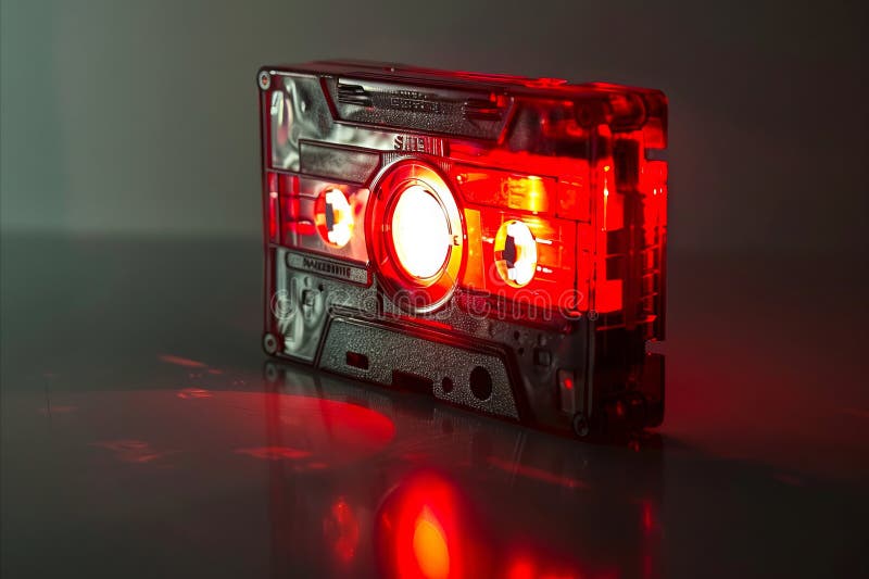 A Red Cassette Tape with a Light on it Stock Photo - Image of indoor ...