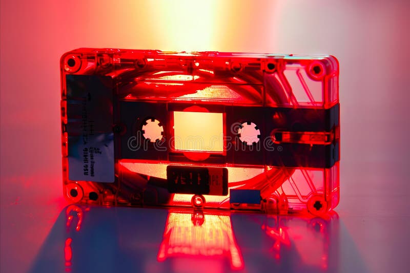 A Red Cassette Tape with a Light Shining on it Stock Photo - Image of ...