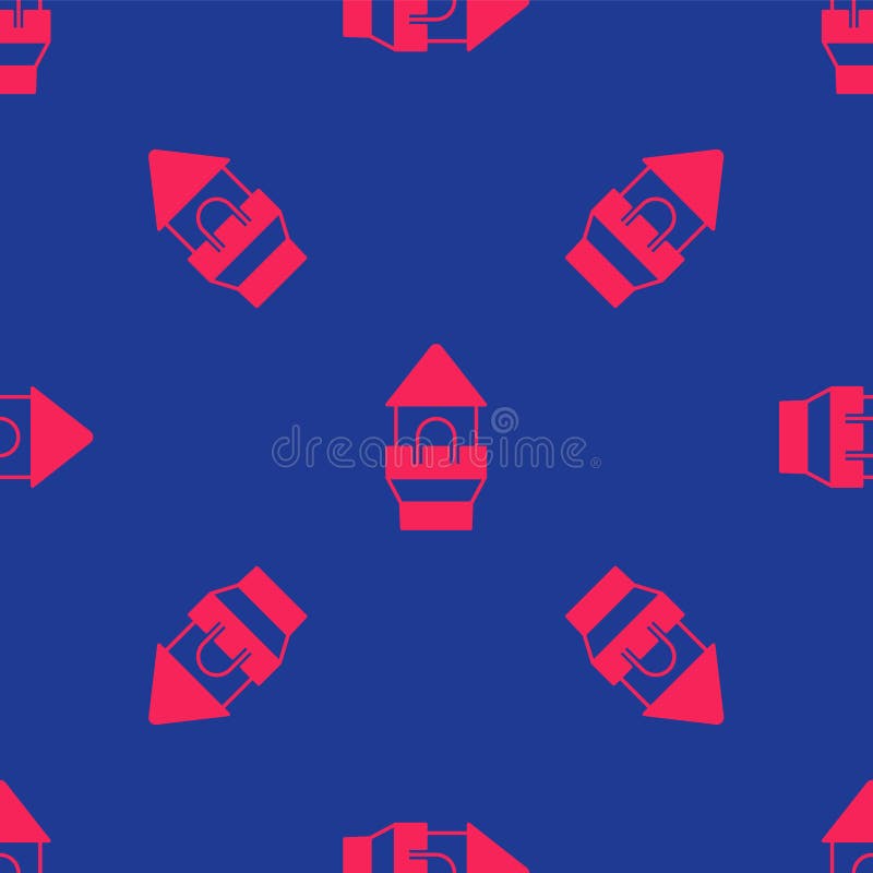 Red Castle Tower Icon Isolated Seamless Pattern on Blue Background ...