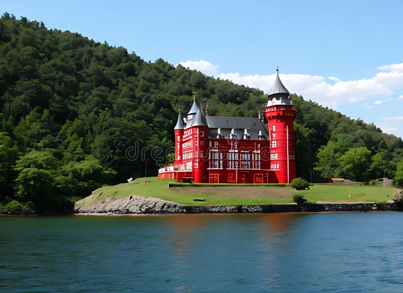 Red castle on water stock image. Image of tower, bast - 288294177