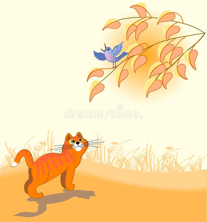 The red cat stock vector. Illustration of bird, tree, album - 2839686