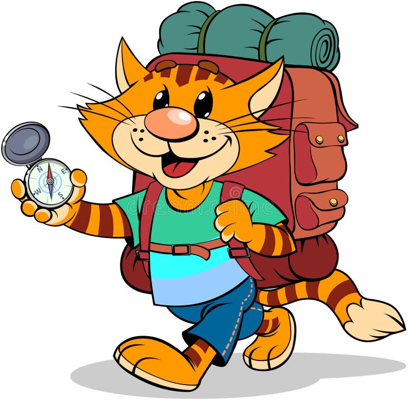 Red Cat with Backpack and Compass Stock Vector - Illustration of ...