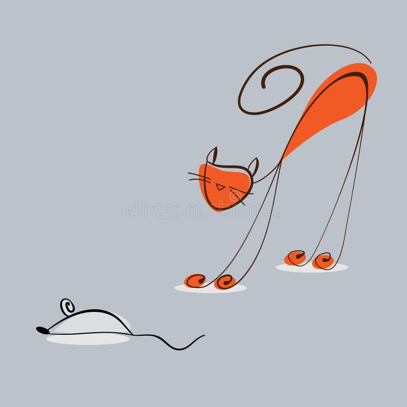 Red cat catches a mouse stock vector. Illustration of pose - 28664556