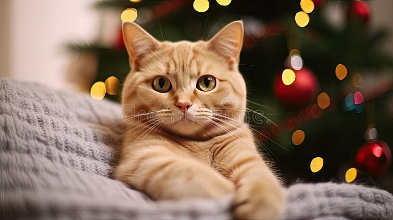 Red Cat Christmas Tree in Background Stock Illustration - Illustration ...