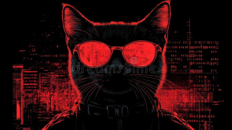 Red Cat in Cyberpunk City at Night Stock Illustration - Illustration of ...