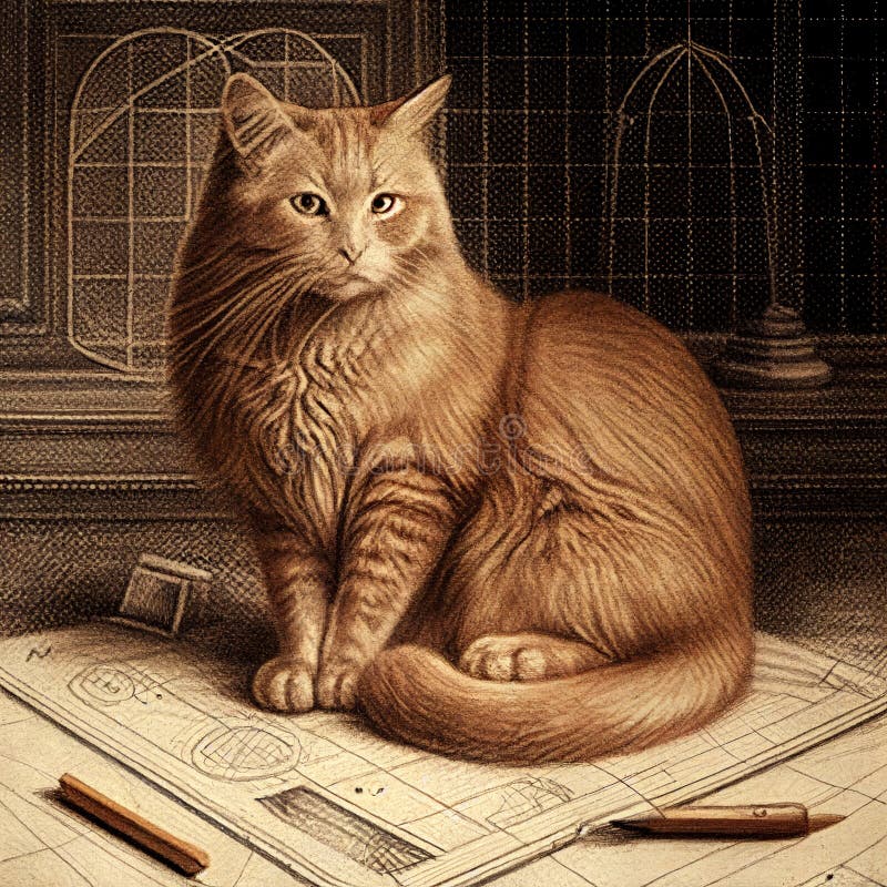 Red Cat in Da Vinci Style Illustration. AI Generated Stock Illustration ...