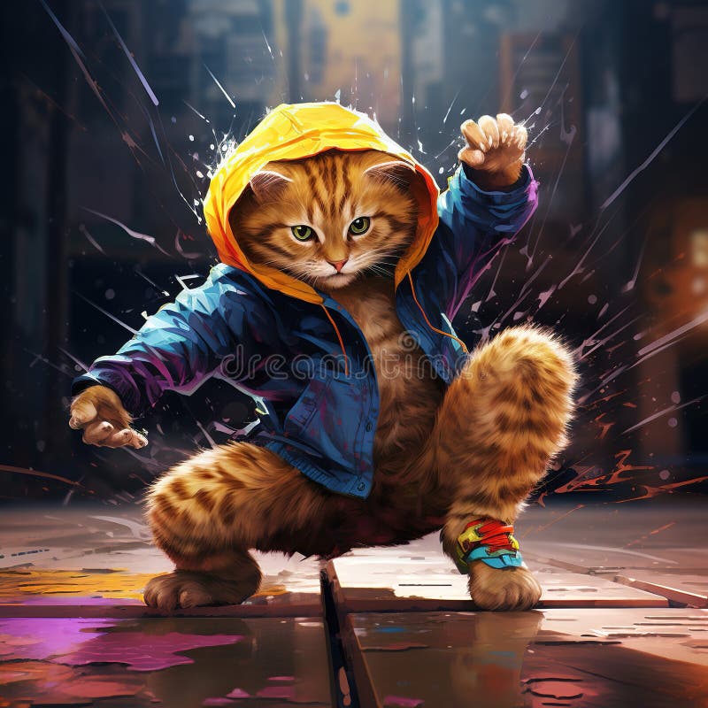 A red cat dances hip-hop. stock illustration. Illustration of dance ...