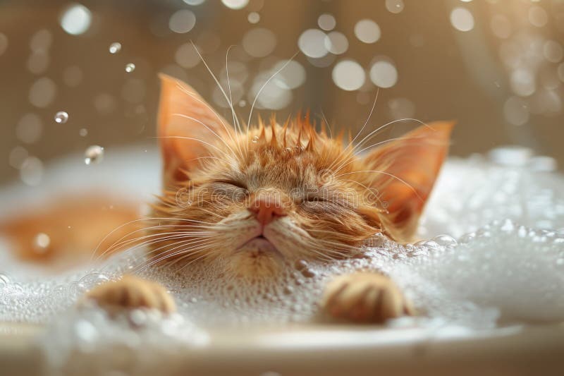 Red Cat Enjoys Taking a Bath Stock Image - Image of unhappy, clean ...