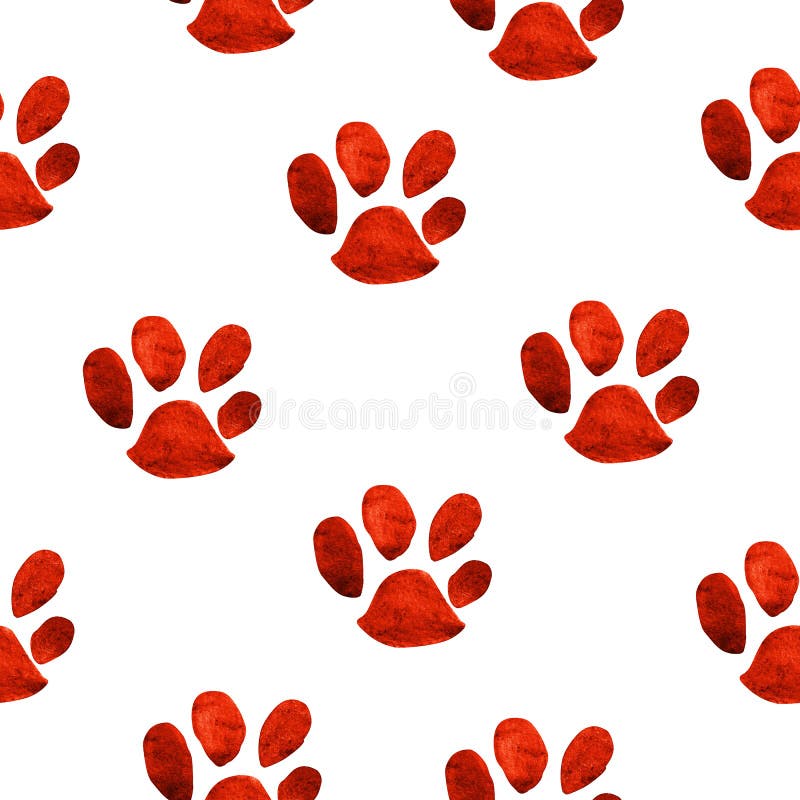 Red Cat Footprint Watercolor Seamless Pattern Stock Illustration ...