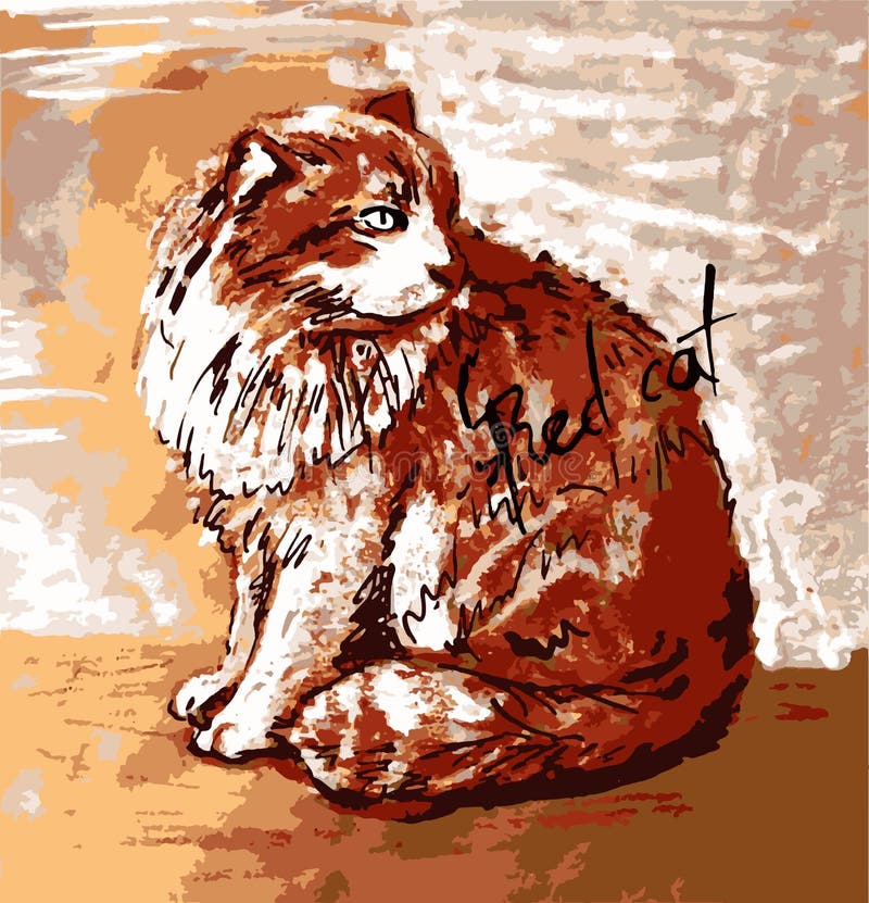 Red cat. Graphic art stock vector. Illustration of kitty - 155751573